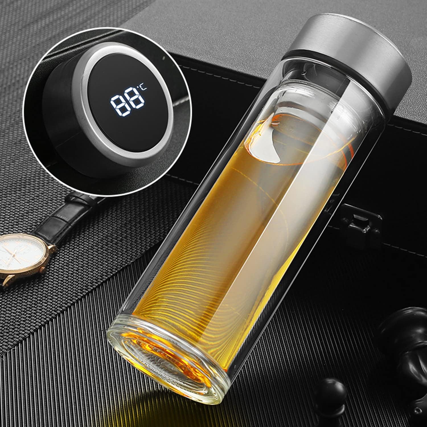 Amazon.com: ZMHQLPDZ Tea Infuser Bottle - Double Wall Glass Portable ...
