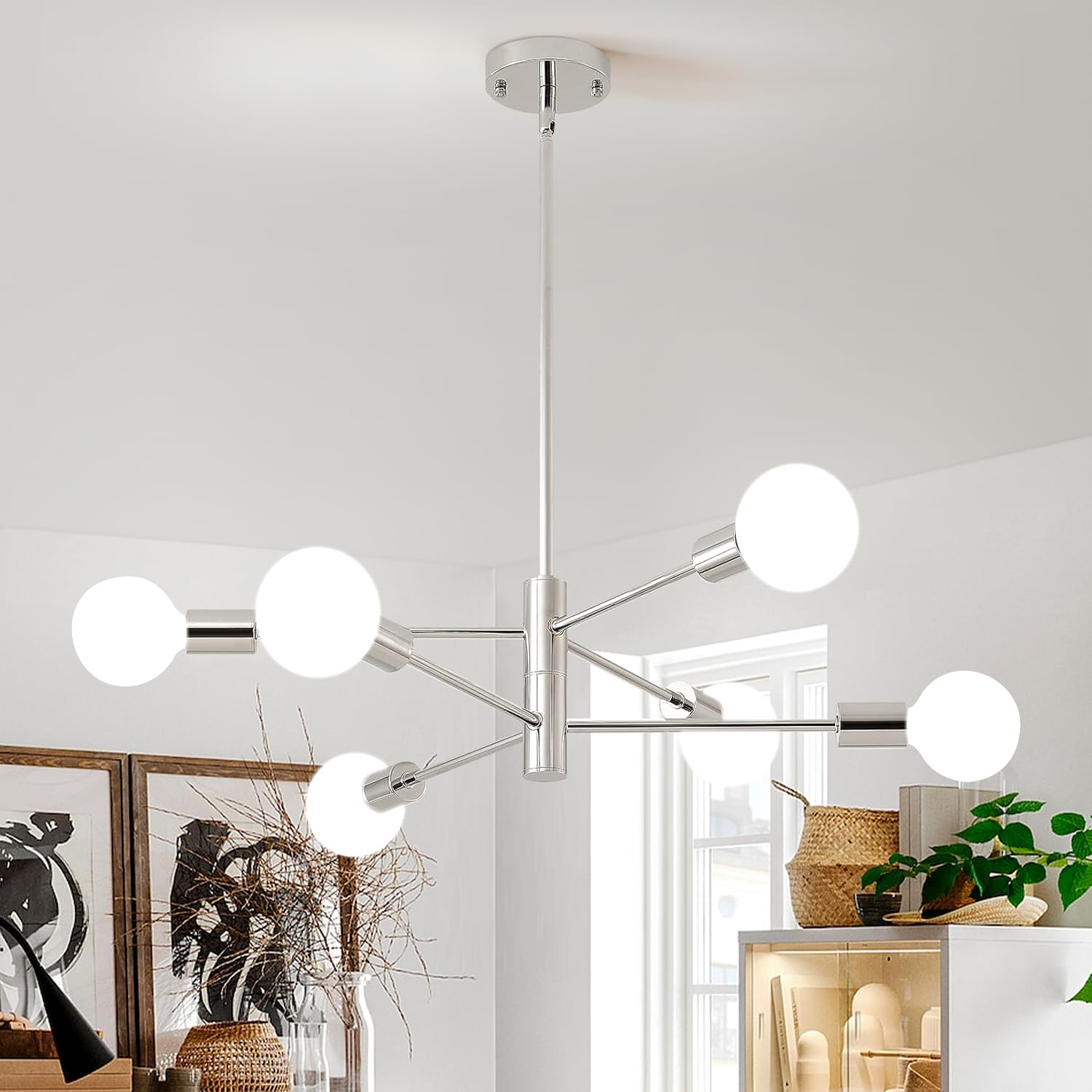 Modern Sputnik Chandeliers Brushed Nickel 6-Lights Contemporary Pendant ...