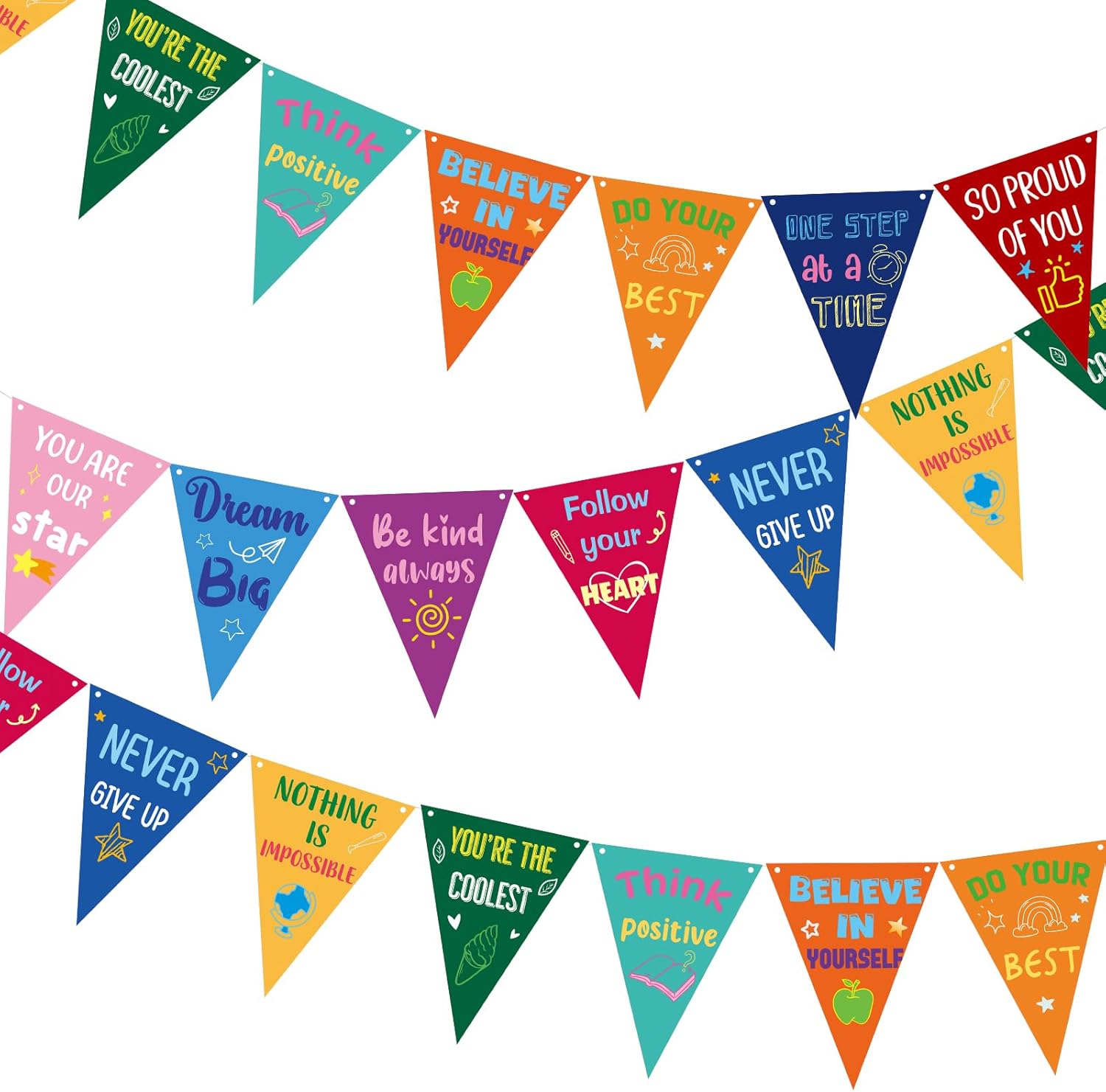 Amazon.com: 36 Pcs Motivational Pennant Banner Flags Rainbow Classroom ...