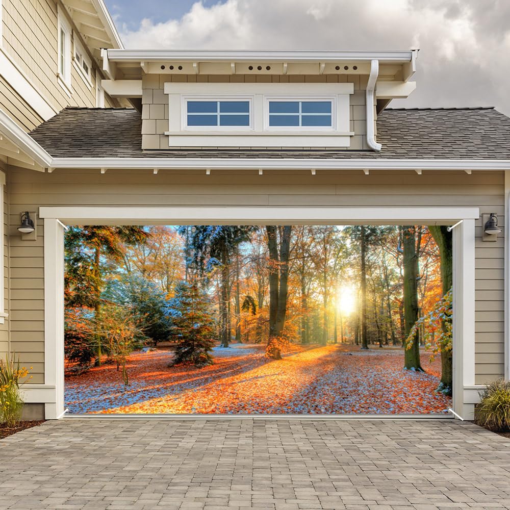 Amazon.com: Leowefowa Autumn Maple Forest Garage Door Decorations Fall ...