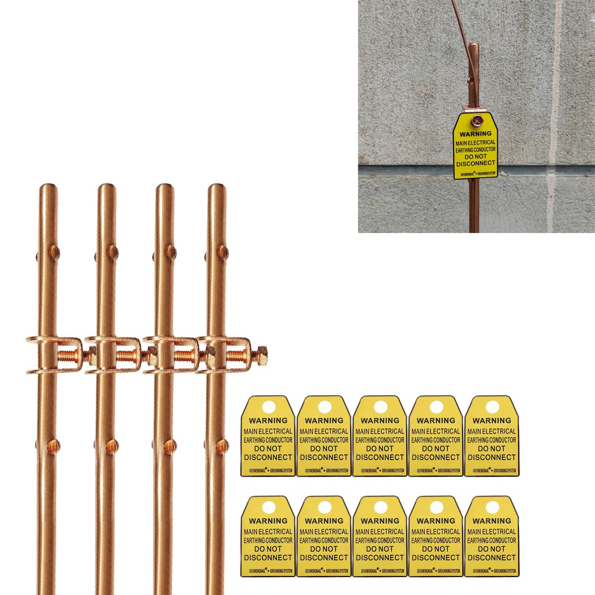 4pack 4 Grounding Rod With Electric Grounding Warning Tag 3 ...