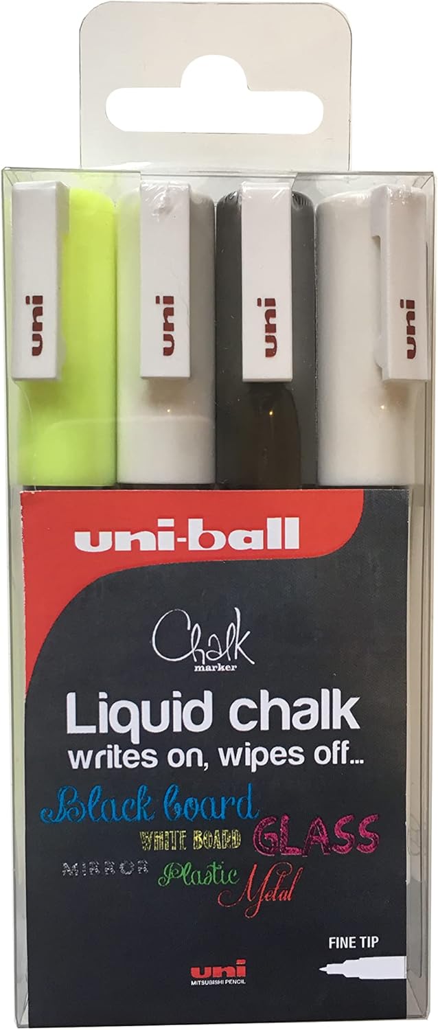 uni-ball PWE-3MS Liquid Chalk Pens. Multi-Purpose Wipeable Coloured ...