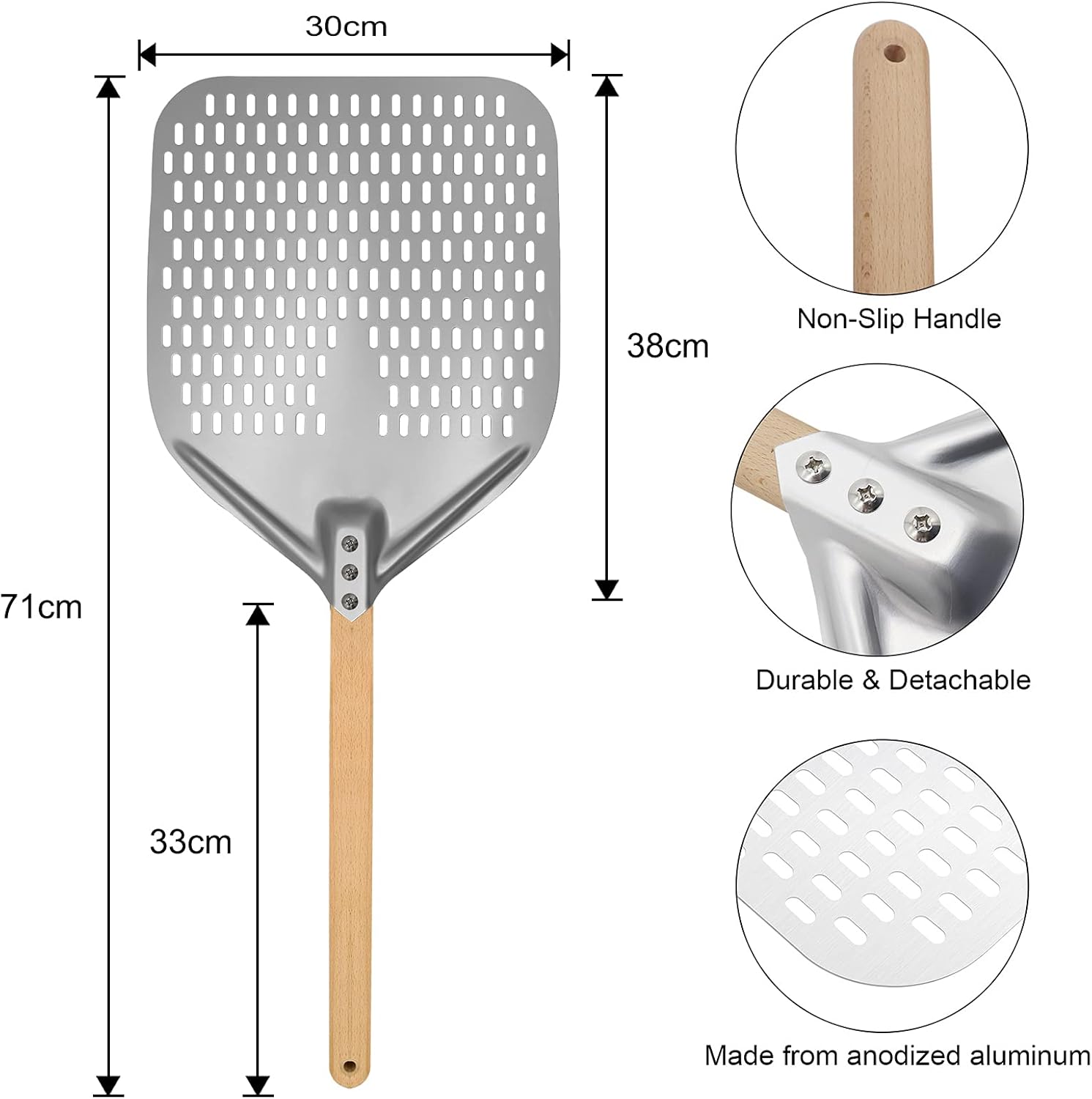 Perforated Pizza Peel, 12 Inch Professional Anodized Aluminum Pizza ...