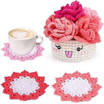 Amazon.co.jp: DIY Crochet Cup Mat Set Handmade Materials Pack for ...