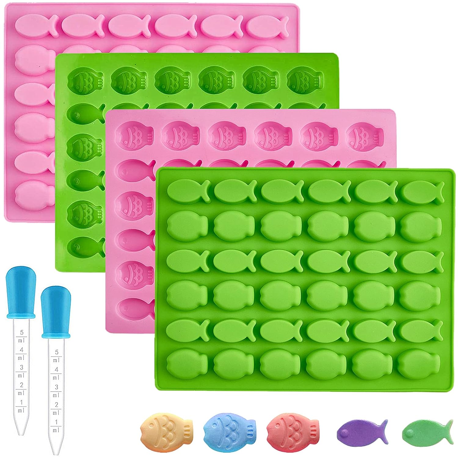 Ocmoiy 4 Pack Gummy Fish Candy Molds, Fish Shaped Silicone Mold for ...