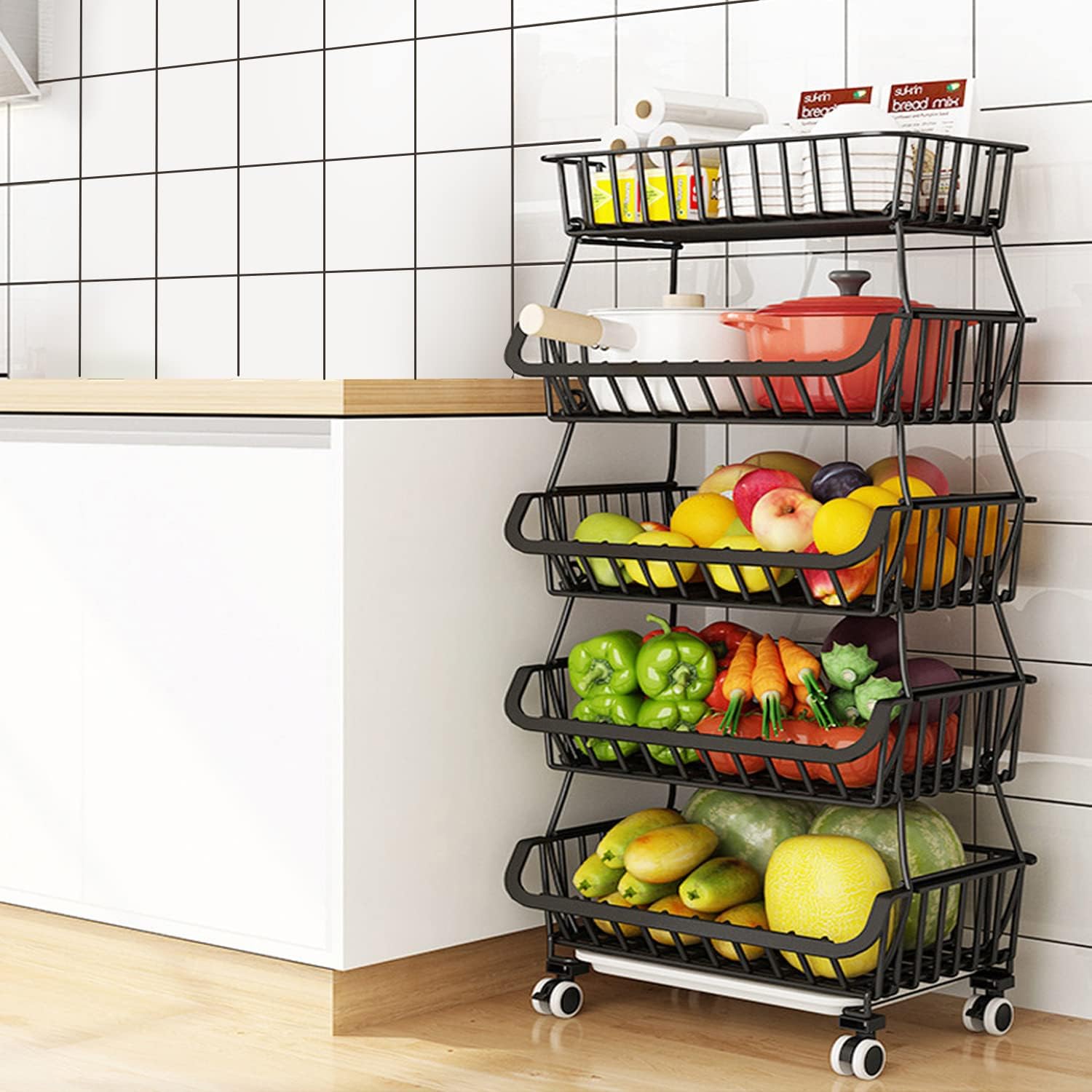 Amazon.com: WANLISELL Fruit Vegetable Storage Basket, 5 Tier Stackable ...