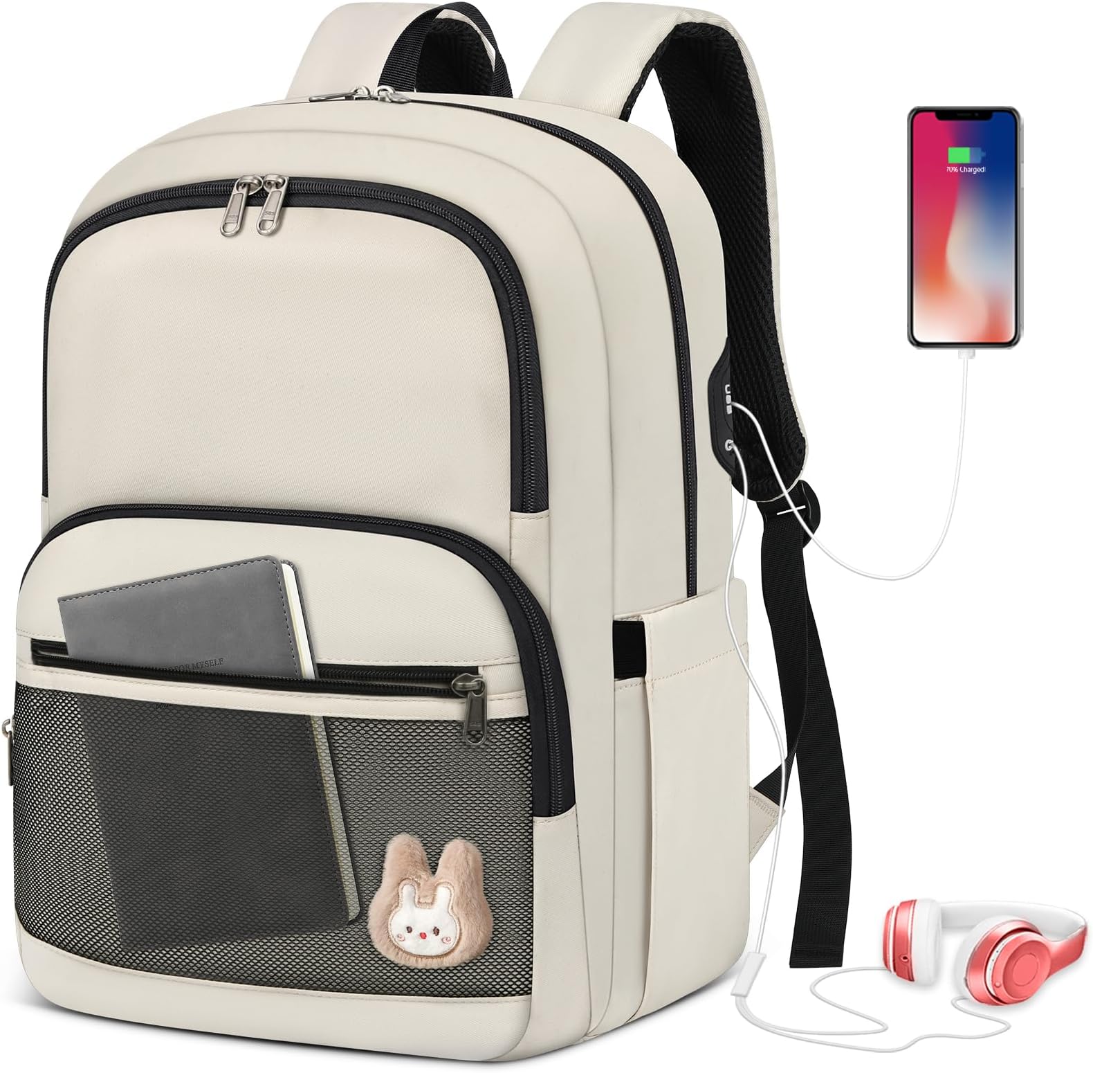 RAINSMORE Backpack for Women, Lightweight School Backpack 15.6inch ...