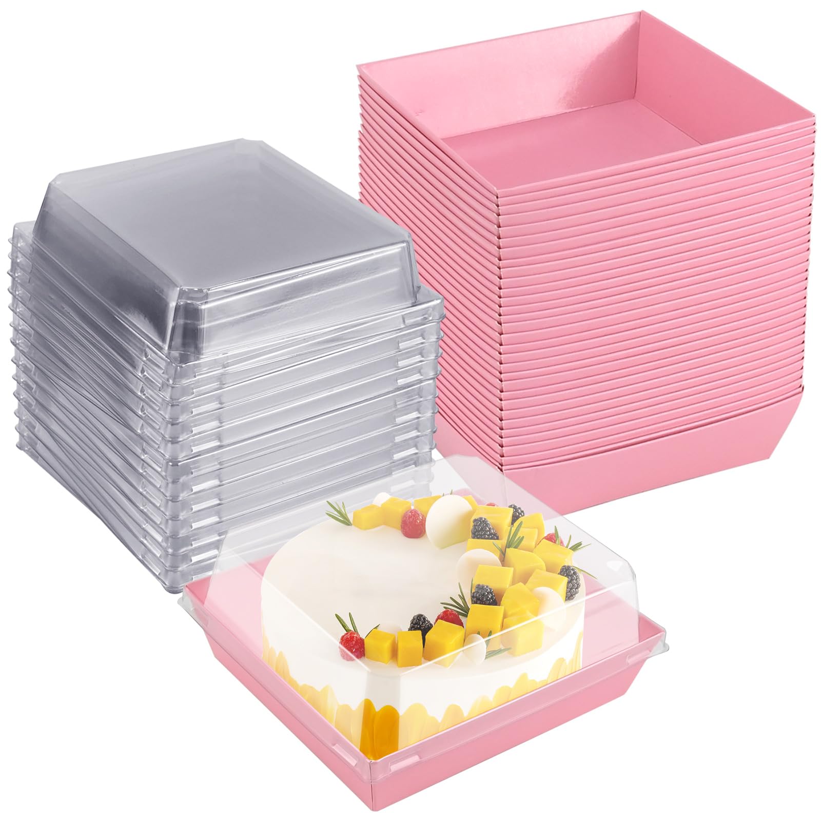 RAINPOP 50Pcs Cake Slice Boxes with Lids, Pink Cupcake Slice Boxes for ...