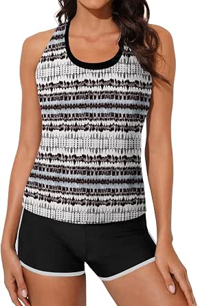 Amazon.com: Aleumdr Womens Athletic 3 Piece Tankini Swimsuits with ...