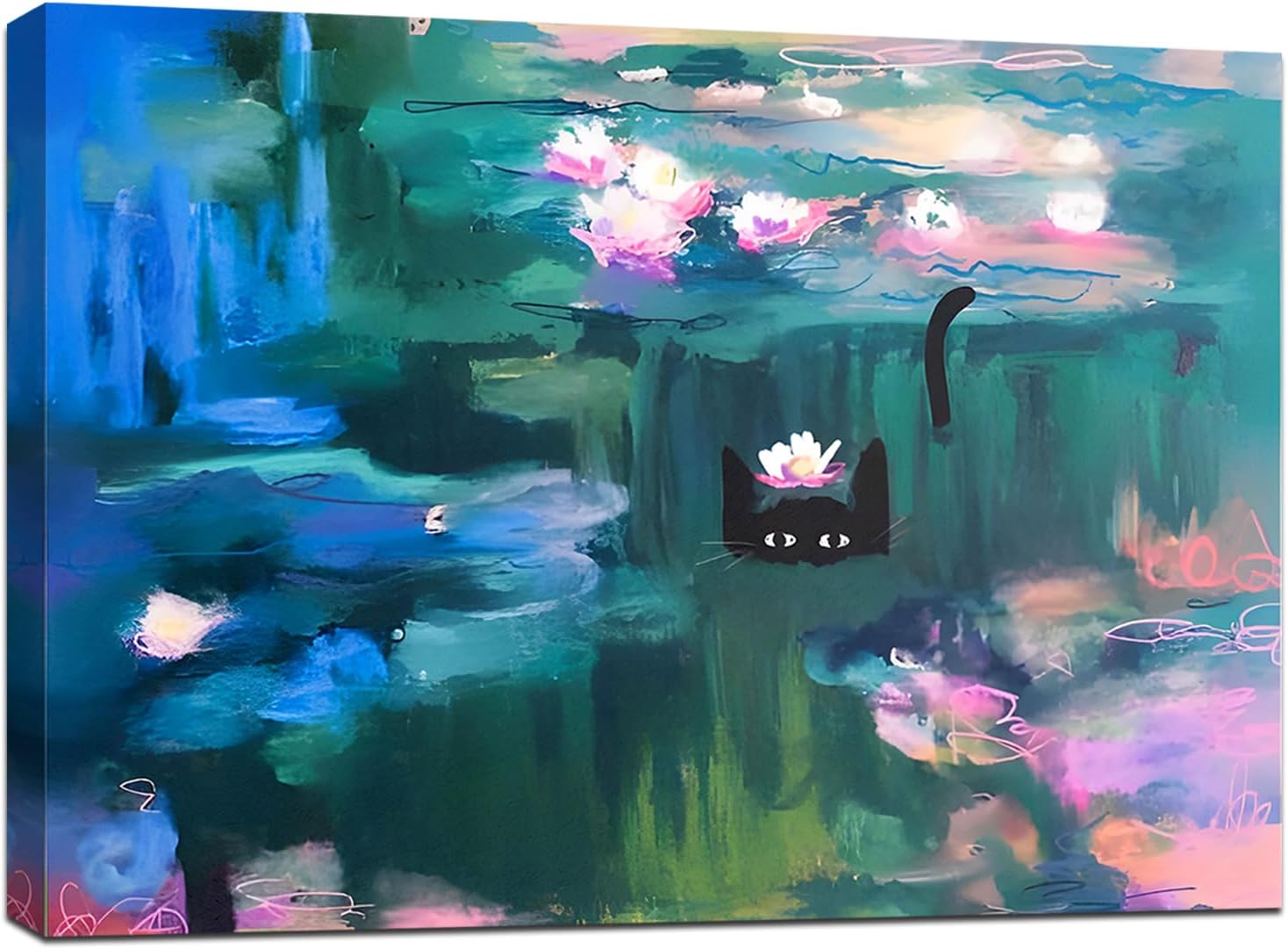 Amazon.com: Claude Monet Cat Wall Art - Monet Waterlily Cat Canvas ...
