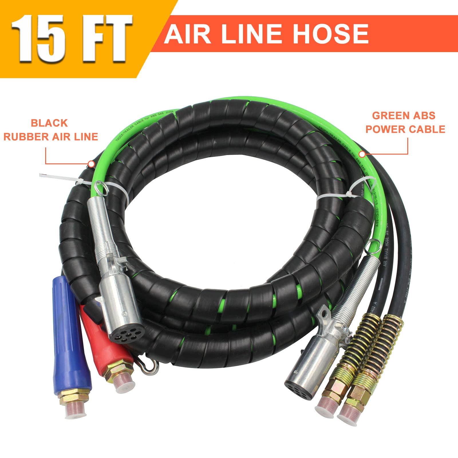 Snapklik.com : Air Line Hose And ABS 7 Way Electrical Cable 15Ft 3-in-1 ...