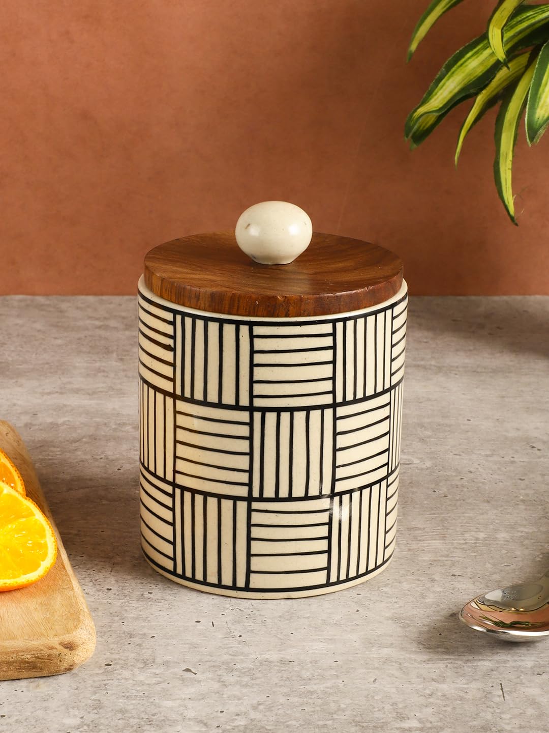 Premium MIAH Décor Ceramic Food Storage Jar - Handpainted Line Design ...