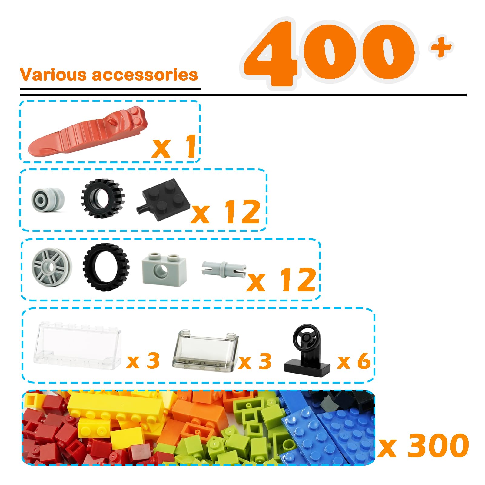 Classic Bricks Wheels and Axles Sets, Over 400pcs Car Parts and Pieces ...