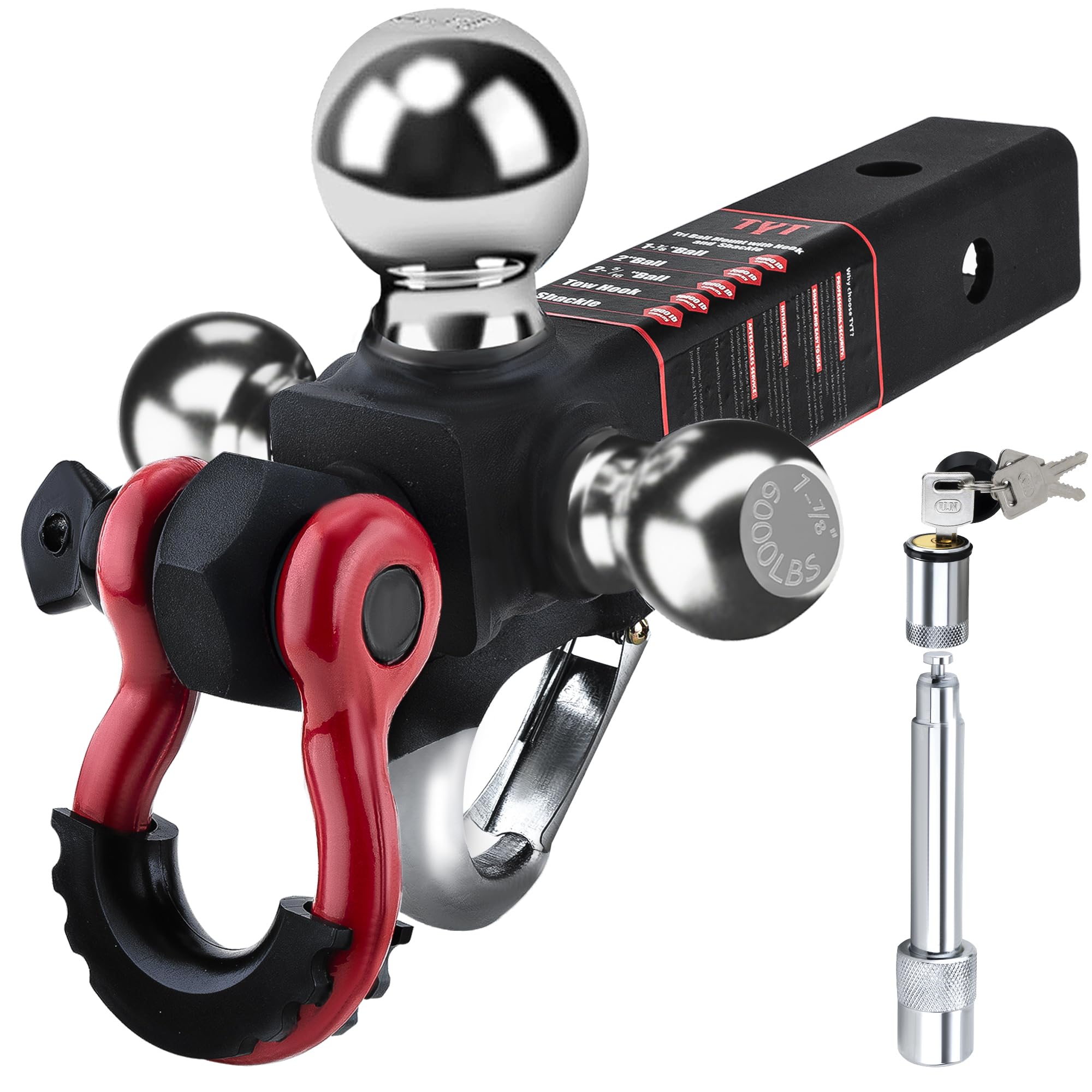 Amazon.com: TYT Tri Ball Hitch Trailer Mount with Locks,Tow Hook ...