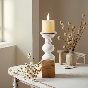 Amazon.com: SOFE Wood Farmhouse Candle Holders, 11" Tall White Candle ...