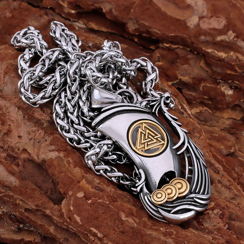 Valknut Ketting Eudora 925 Sterling Zilver Zwart Wolf Ketting Valk...