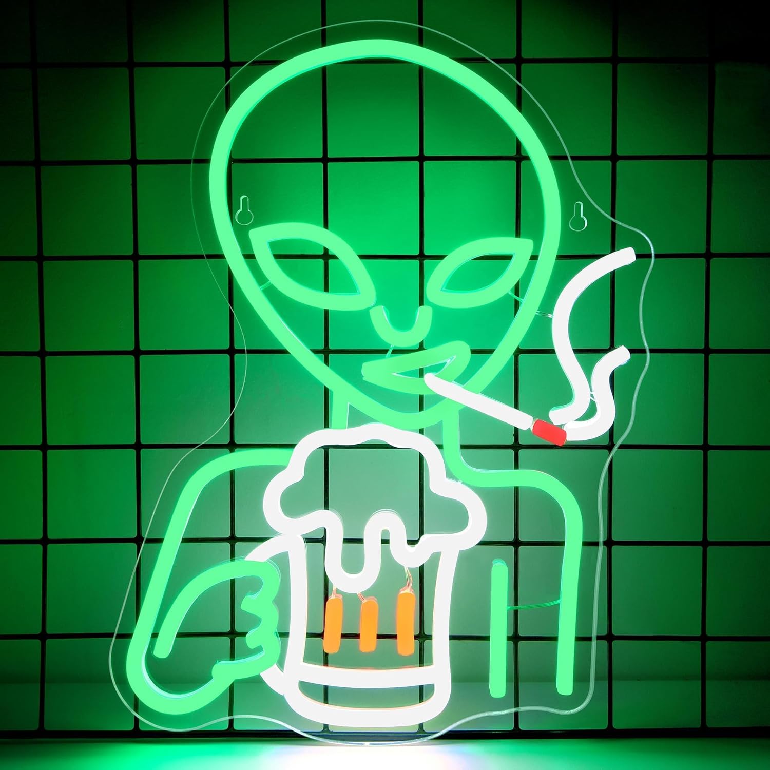 Amazon.com : Green Alien Neon Sign,Alien Beer Bar Neon Sign,Led Alien ...