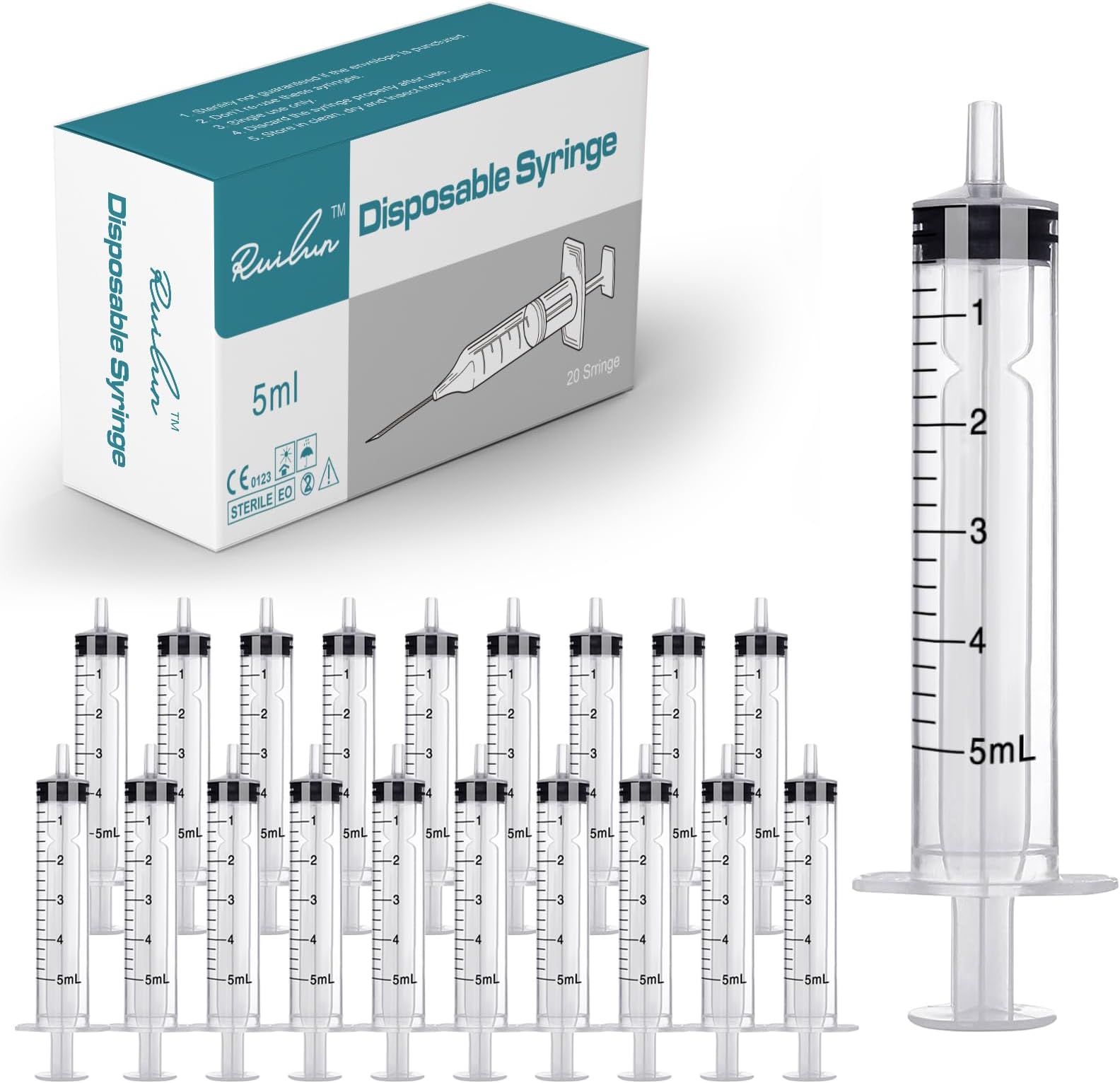 Amazon.com: Ruilun 5ML Luer Slip Syringe without Needle, Liquid Plastic ...