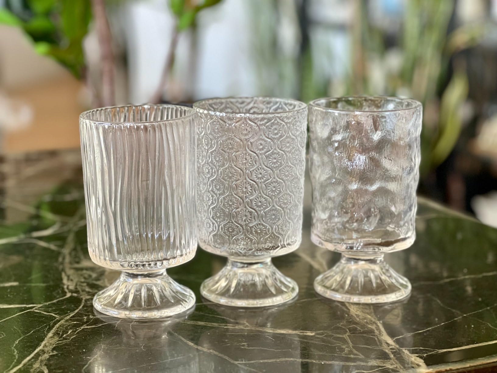 $5/mo - Finance Fixwal Clear Glass Vases Set of 3, Embossed Base Vases ...