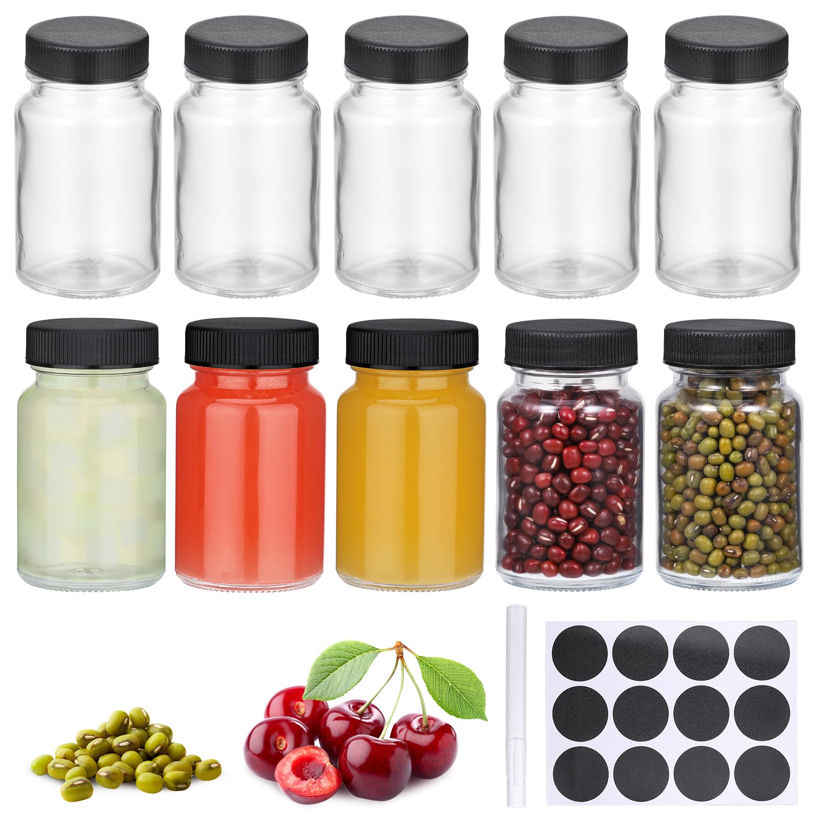 Hejo 10 Pcs Glass Shot Bottles with Lids, 60 ml Juice Shot Bottles with ...