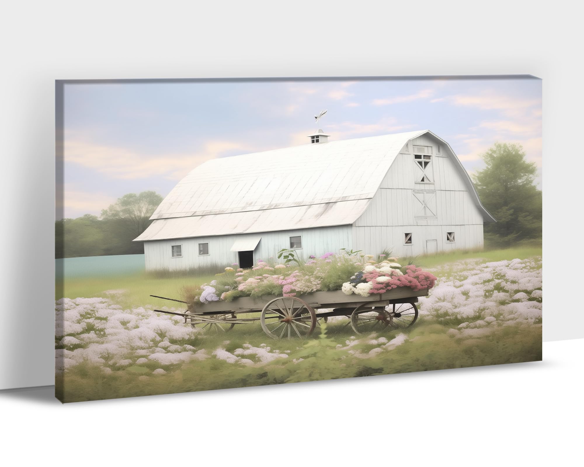 Amazon.com: Spring Farmhouse Wall Art, Country Barn and Flowers Picture ...