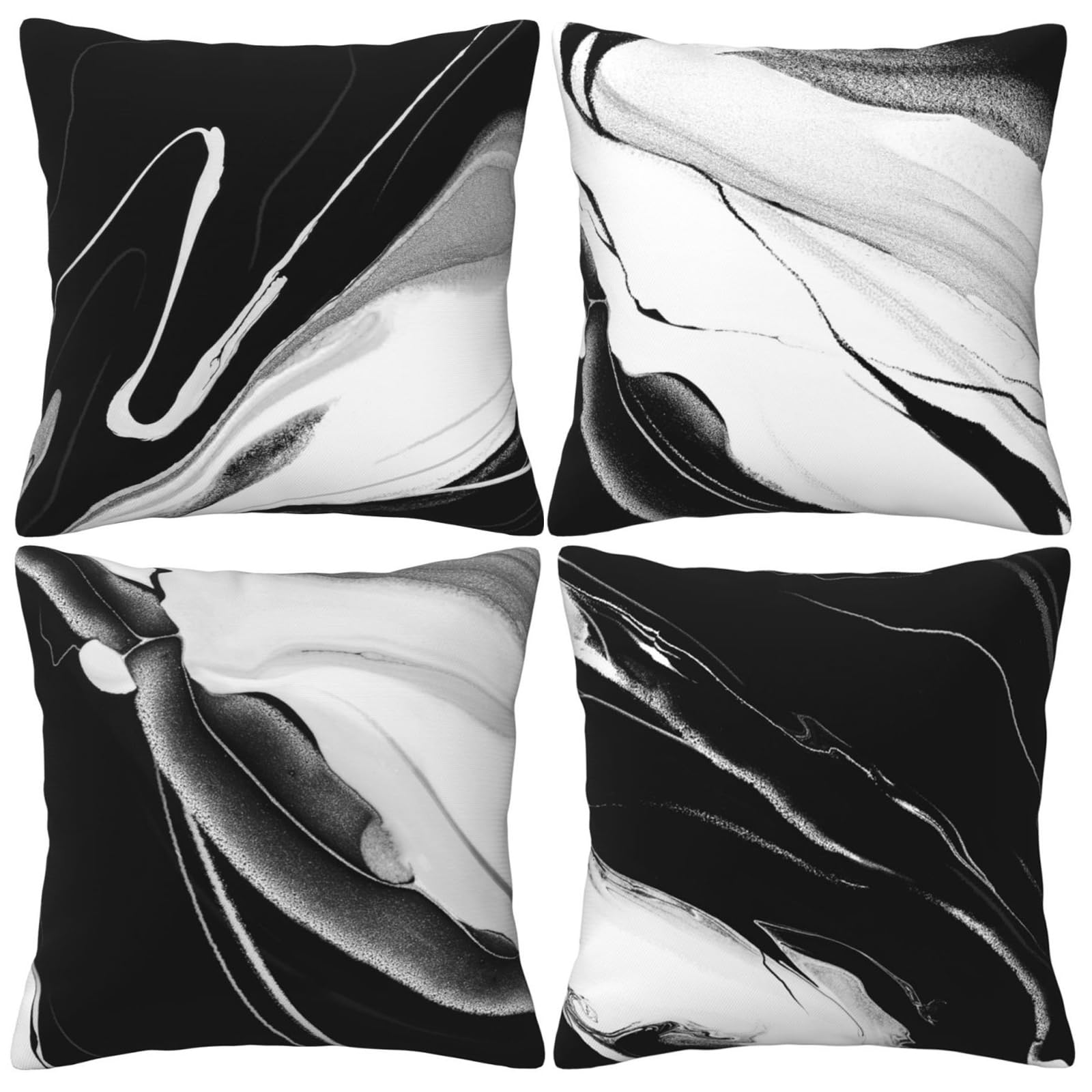 HOSTECCO Marble Cushion Covers 45x45 cm Set of 4 Black and White ...