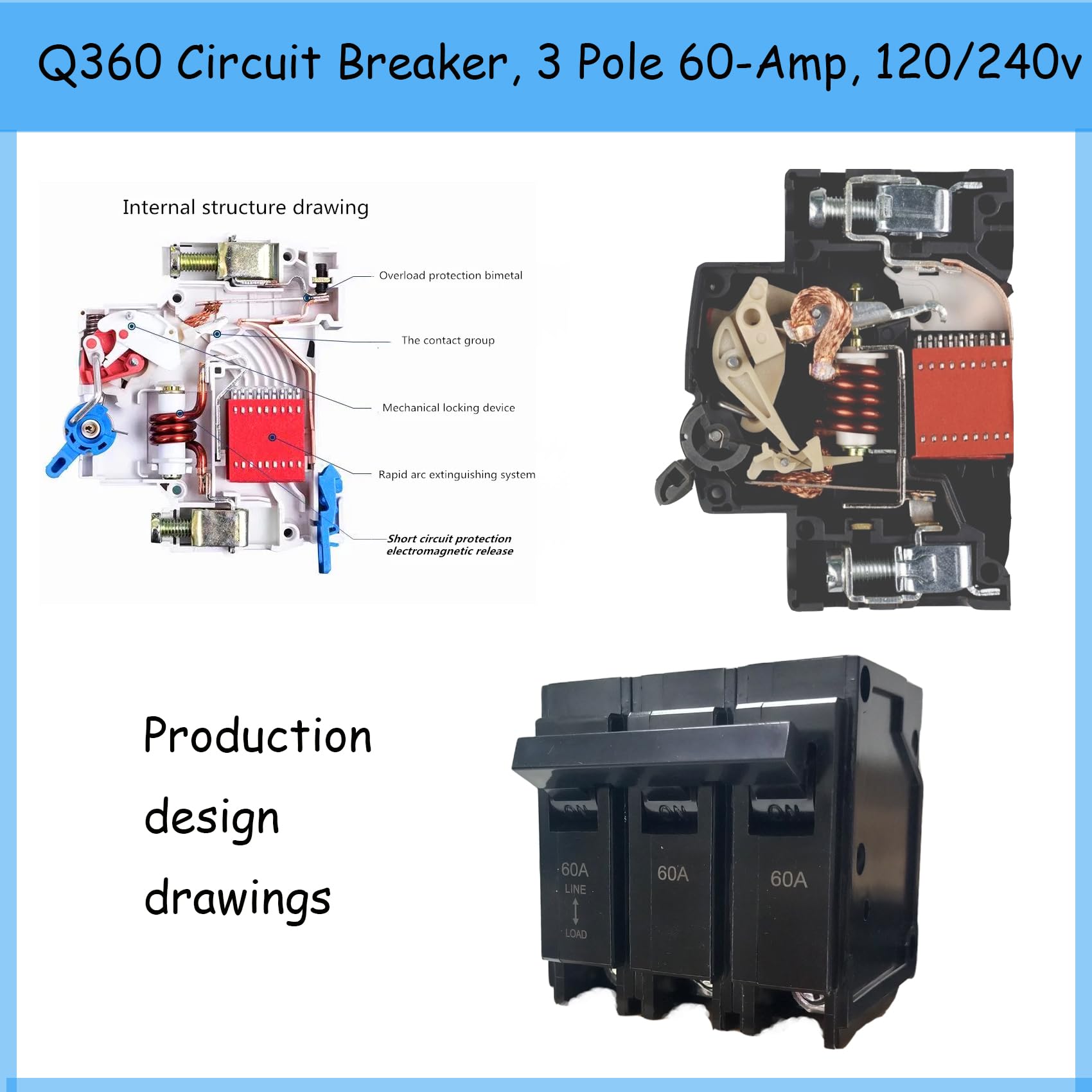 Snapklik.com : Q360 Circuit Breaker, 3 Pole 60-Amp, 120/240v, Fit For ...