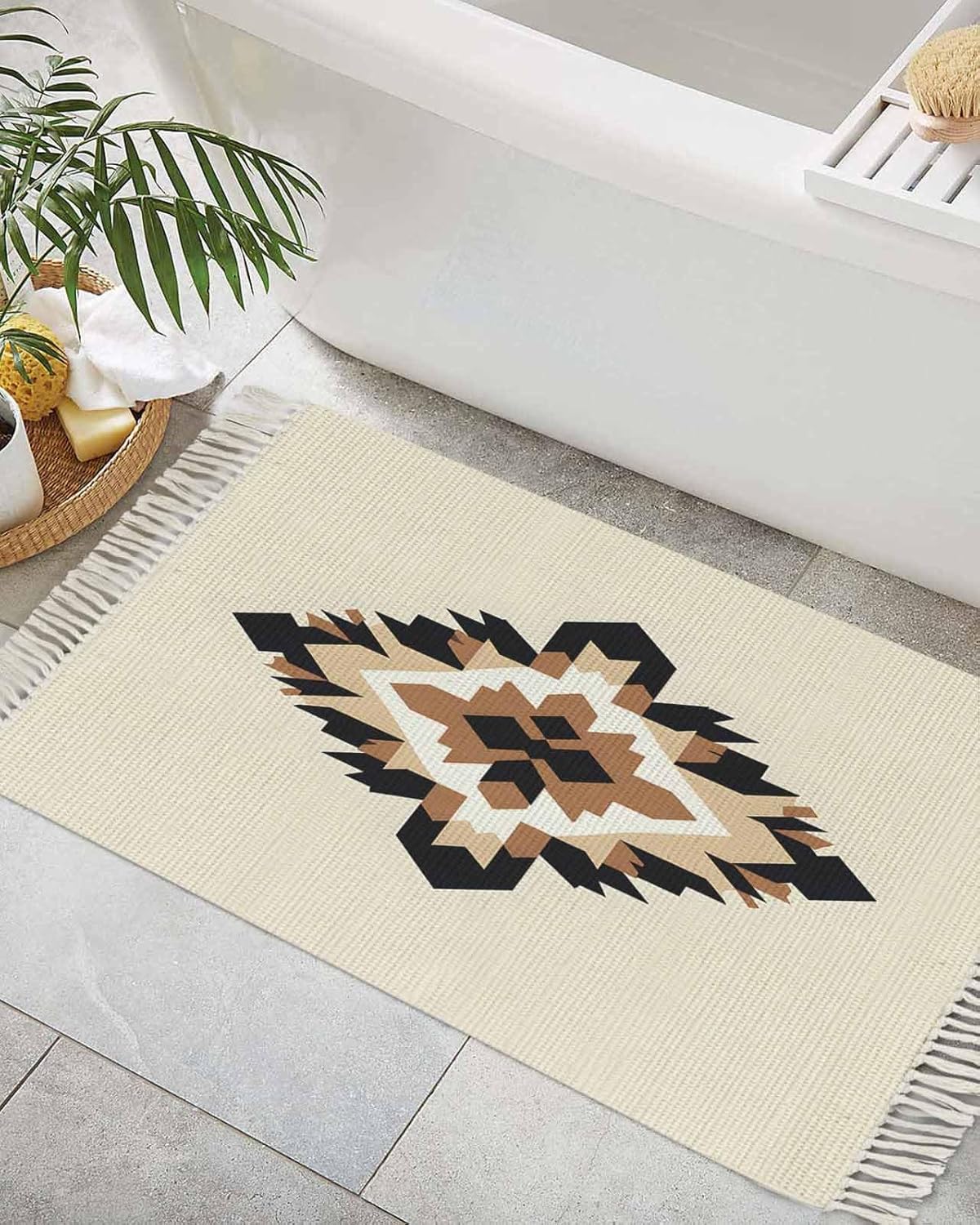 Amazon.com: Boho Beige Bath Rug 2x3ft Woven Bathroom Entryway Runner ...
