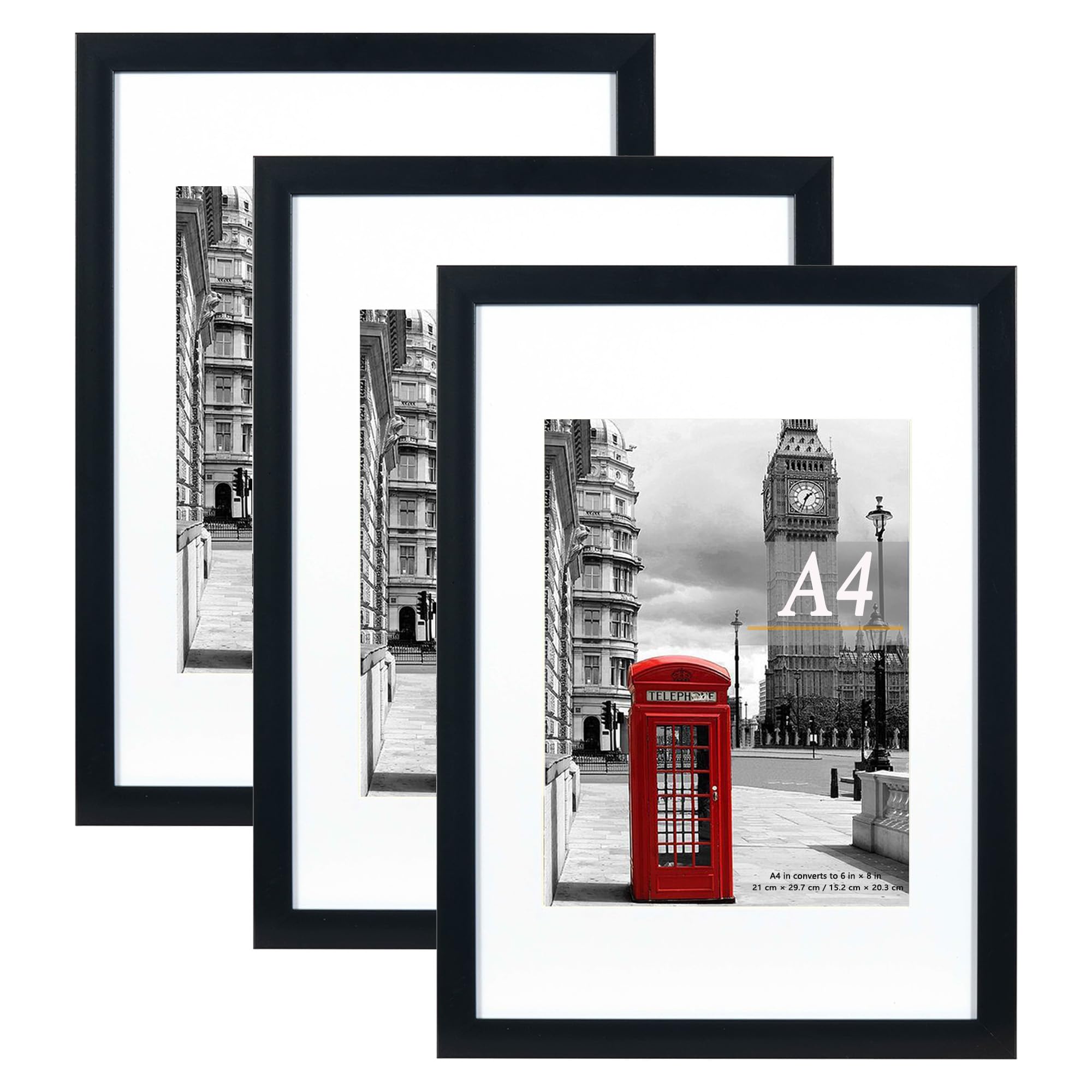 Scholar Tree Black Picture Frame A4 with Mount,Set of 3,A4 Frame,A4 ...