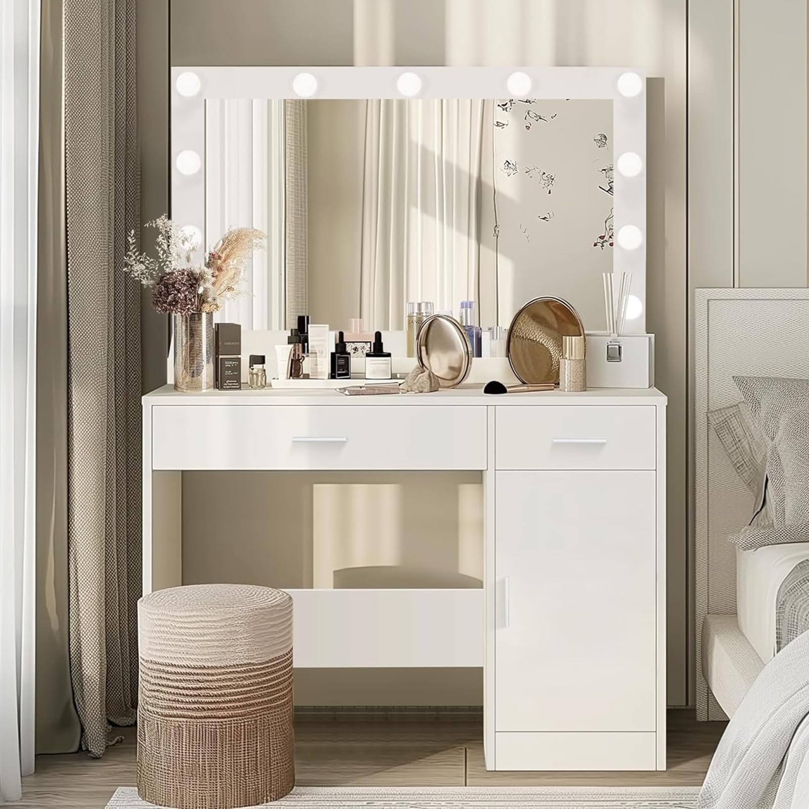 Amazon.com: YITAHOME Large Vanity Desk with Mirror & Light, 5 Drawer ...