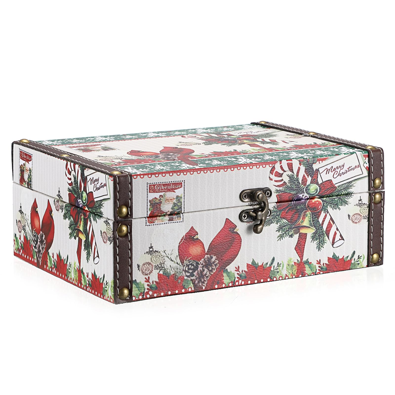 OGANAZI Decorative Wooden PU Leather Storage Box Chest for Keepsakes ...