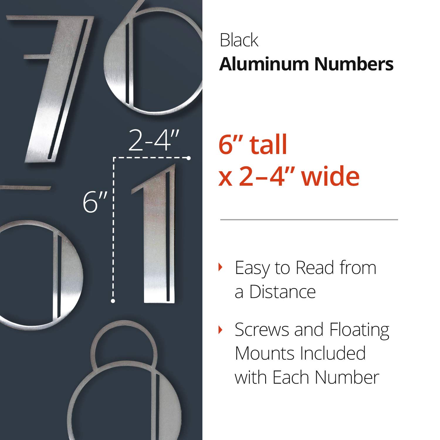Snapklik.com : NACH Floating House Numbers, 6 Inch Stainless Steel ...