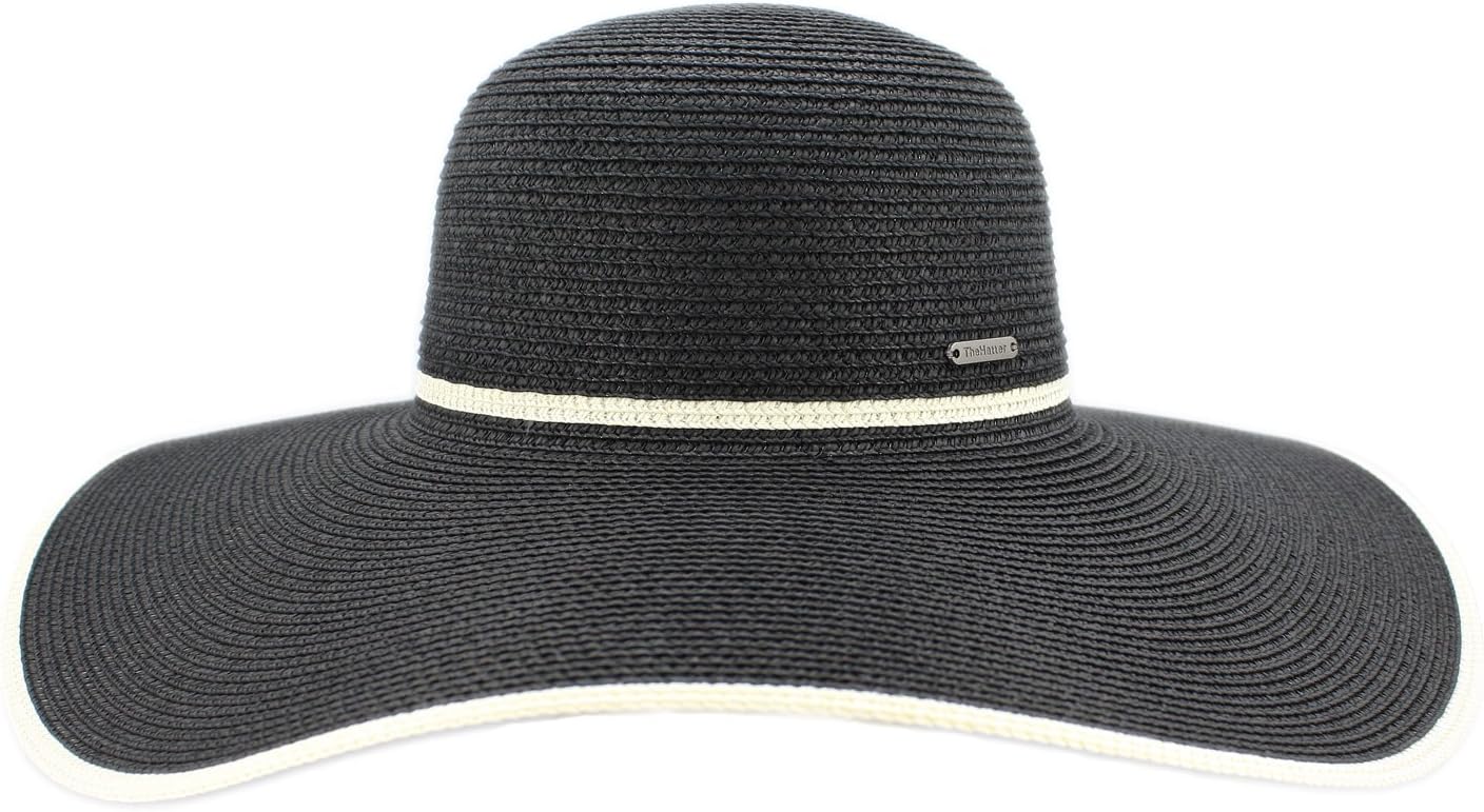 5.5" Wide Brim Floppy Straw Sun Hat Beach Cap (Black) at Amazon Women’s ...