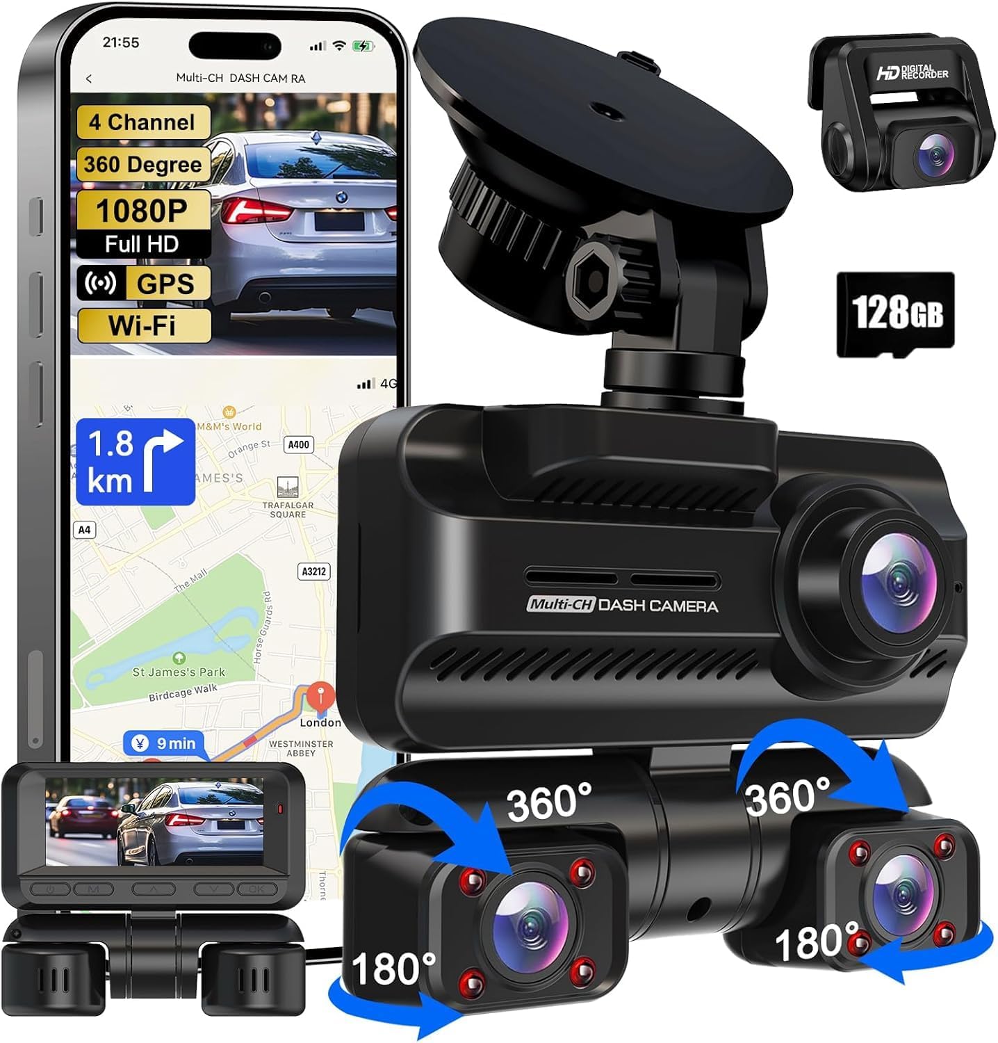 Amazon.com: Avylet Dash Cam Front and Rear, 4K/1080P Wi-Fi Dash Camera ...