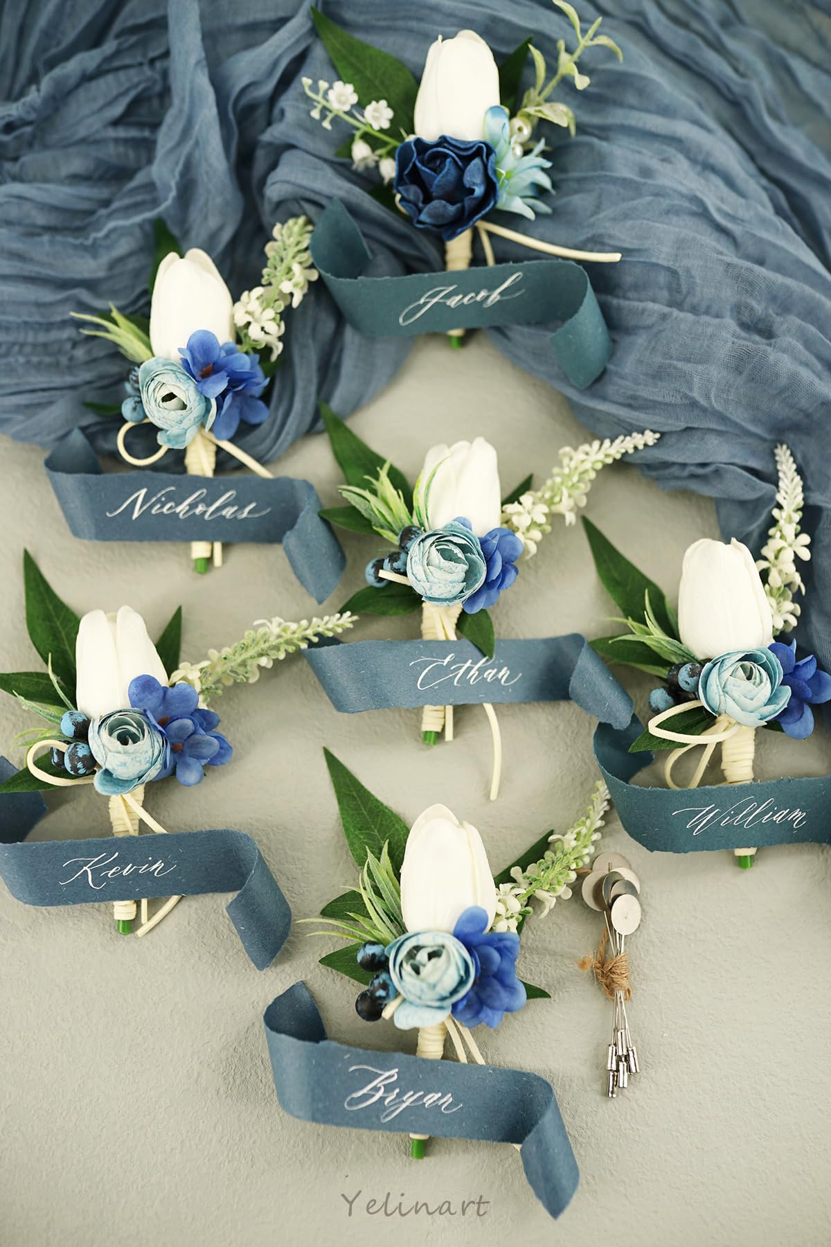 Blue wedding boutonnieres | Honestweddingadvice.com