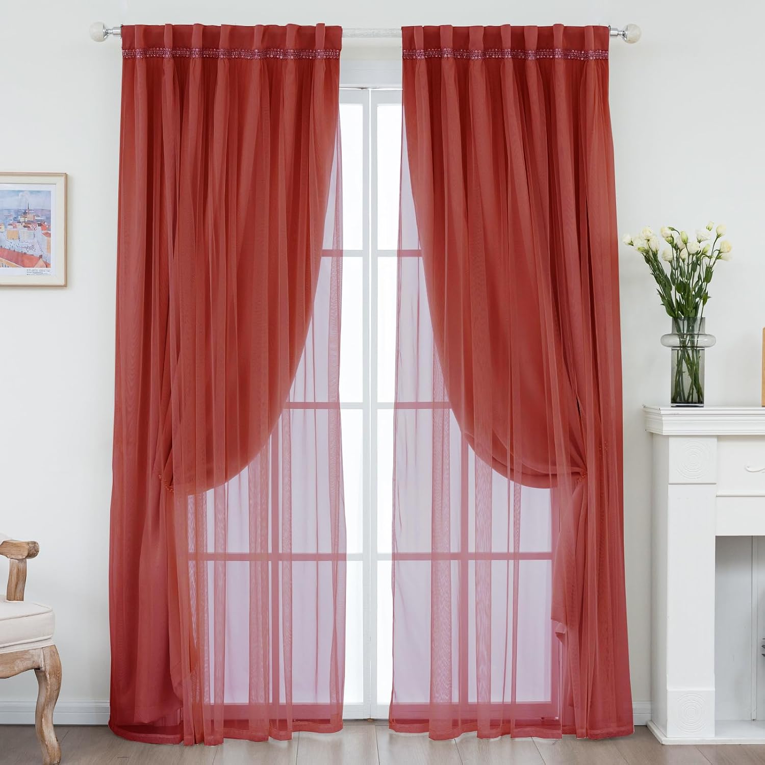 Amazon.com: BRIGHTSHEER Red Blackout Curtains with Sheer 2 Panels ...