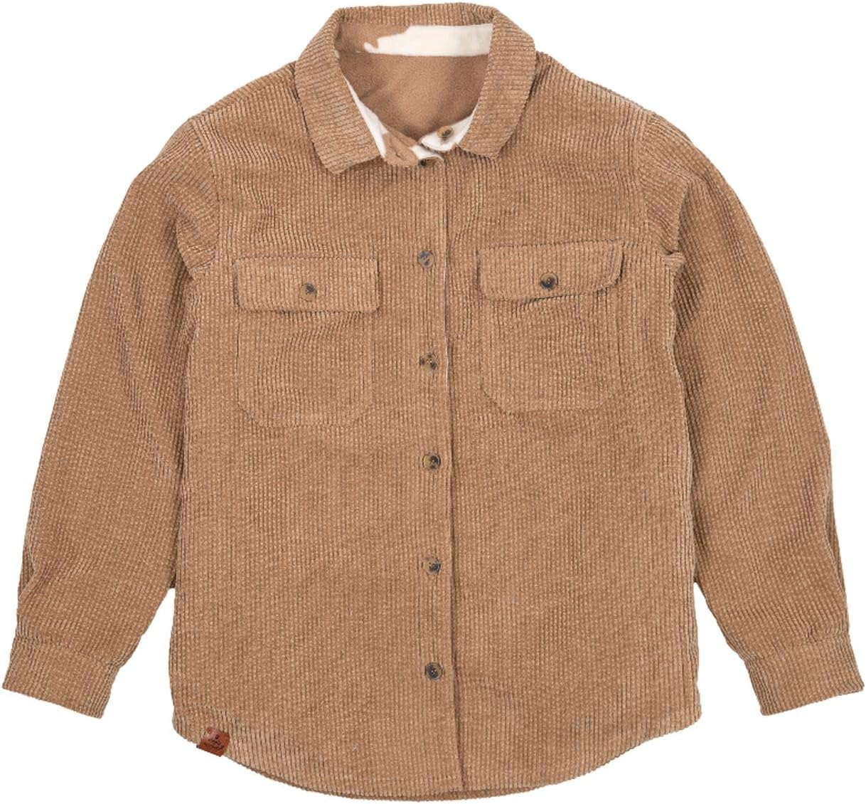 Simply Southern Reversible Brown Corduroy & Cow Print Fleece Shacket ...