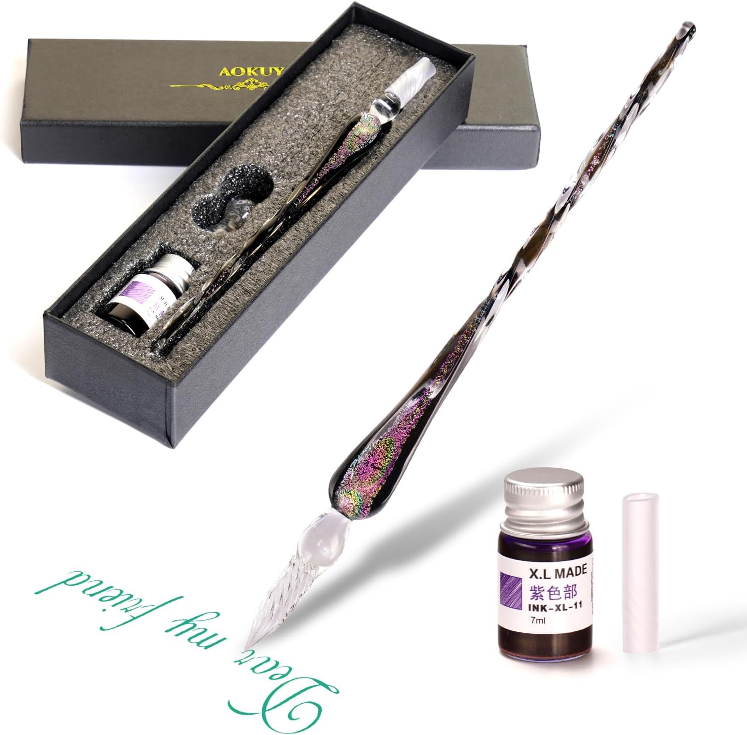 Amazon.com : Aokuy Glass Dip Pen Set,Calligraphy Pen,Crystal Signature ...