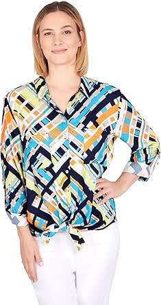 Ruby Rd. Women's Woven button front plaid top Size M New Navy Multi at ...