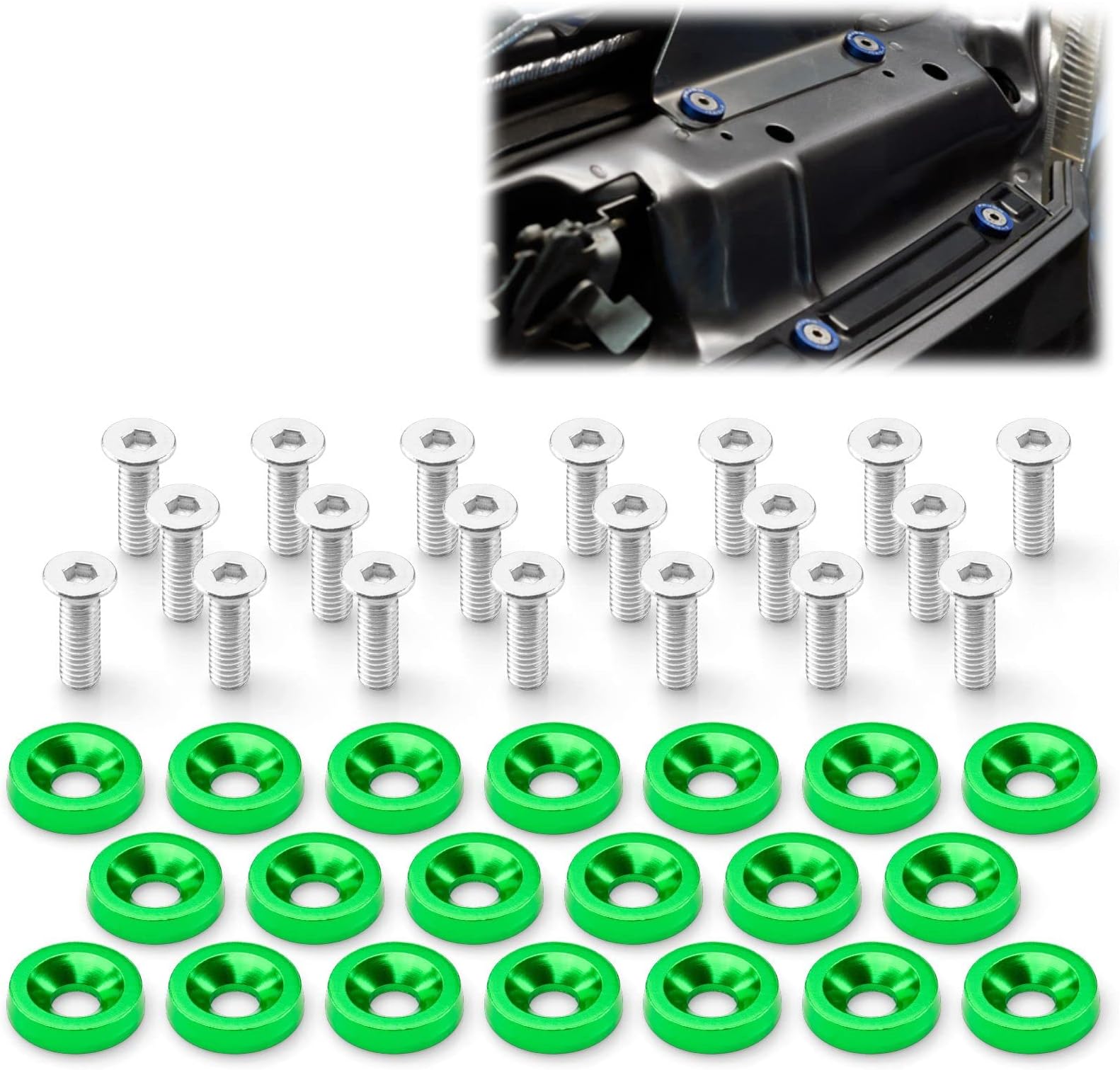 Amazon.com: 20pcs Green Billet Aluminum Fender Bumper Washer Bolt ...