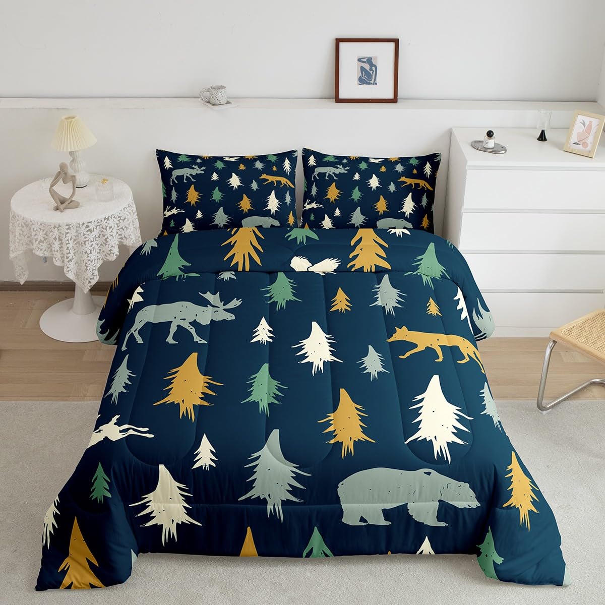 Amazon.com: Moose Fox Comforter Set Twin Size Soft Kids Nature Woodland ...
