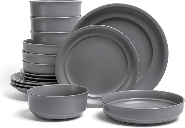 Amazon.com | over&back Rim Dinnerware Set - Stoneware Dishes - Comes ...