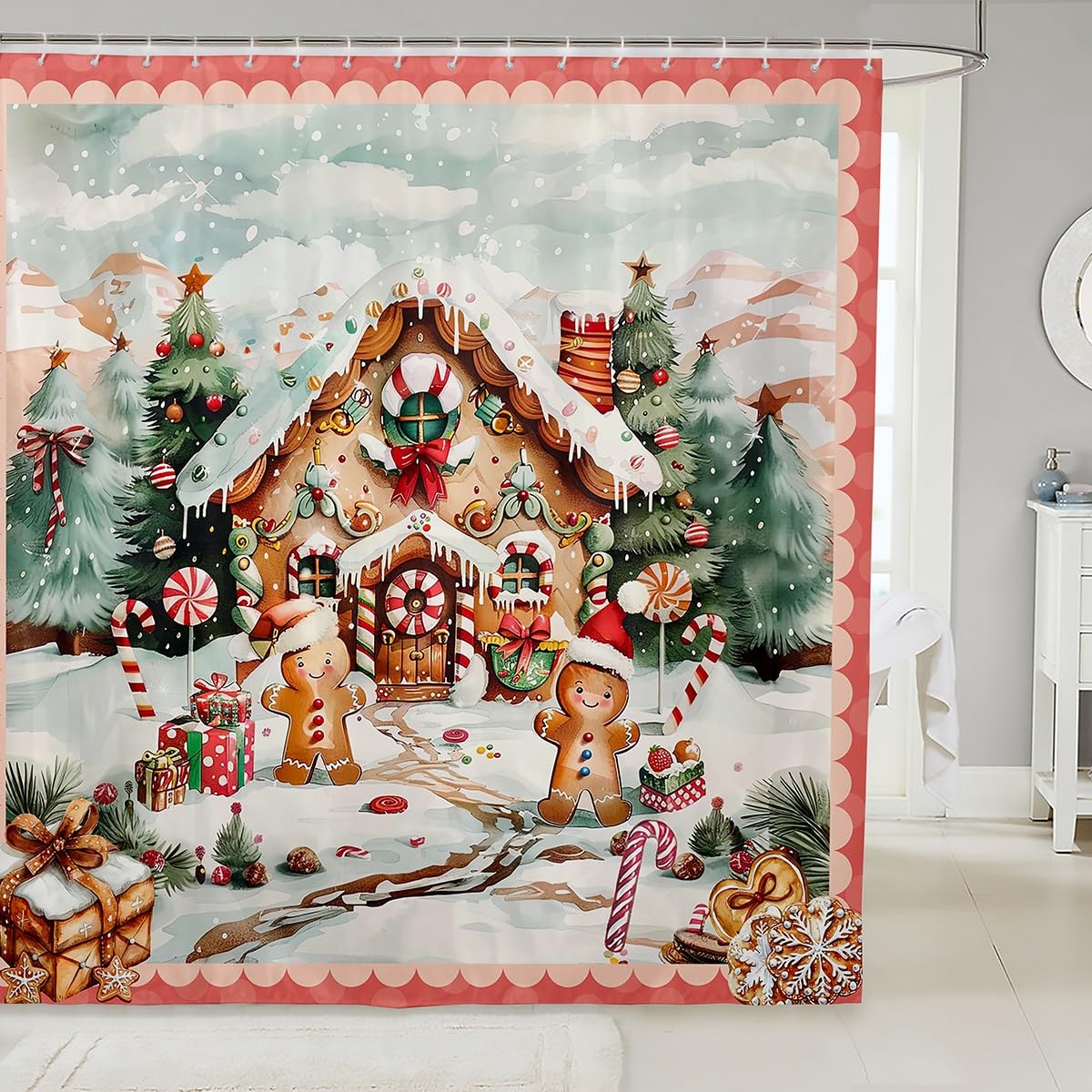 Amazon.com: Erosebridal Cute Gingerbread Man Shower Curtain Set,Xmas ...