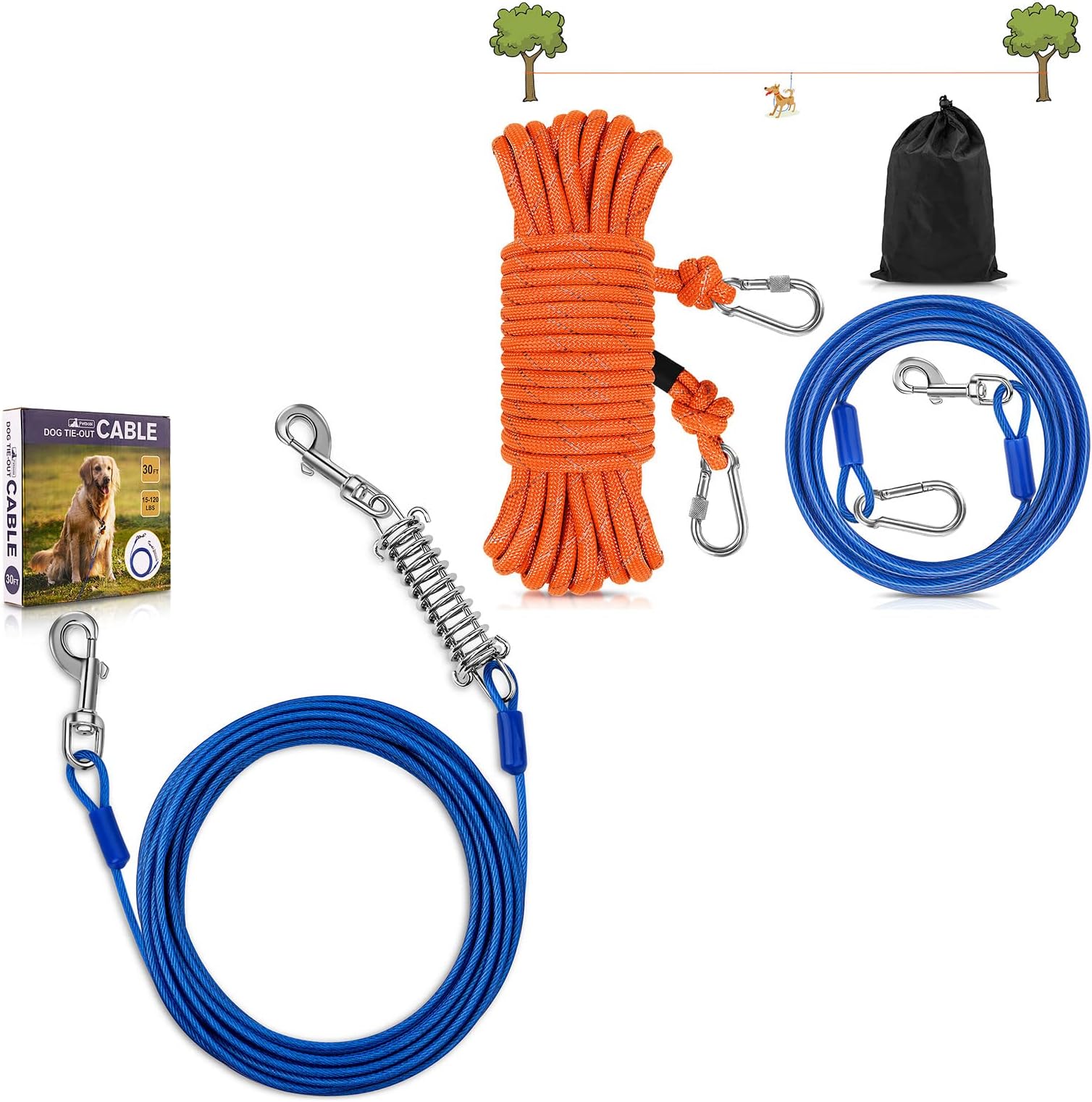 Amazon.com : Petbobi Dog Tie Out Cable 30FT and Dog Runner for Yard ...