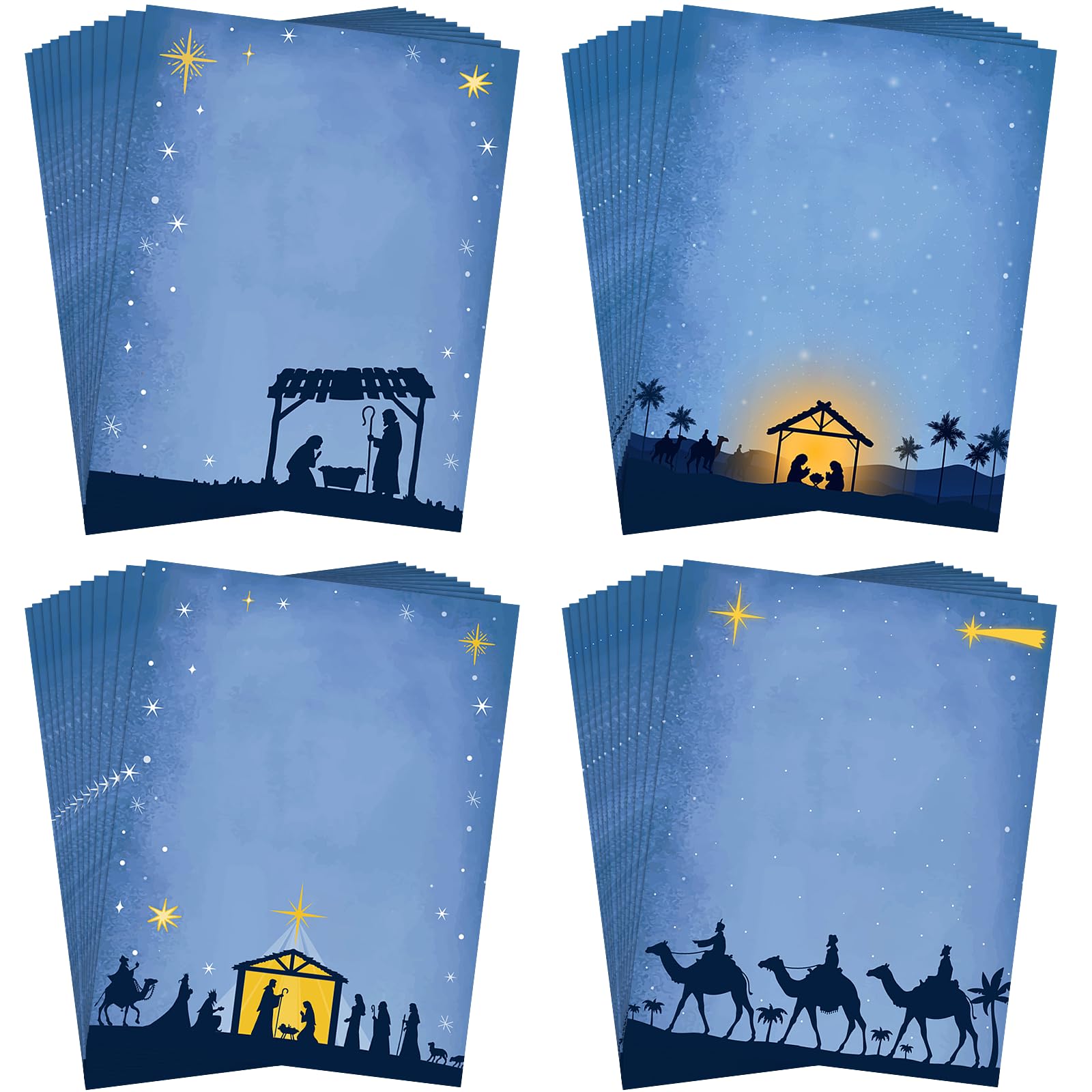 Amazon.com : 60 Pcs Christmas Nativity Stationary Paper 8.5" x 11" Holy ...