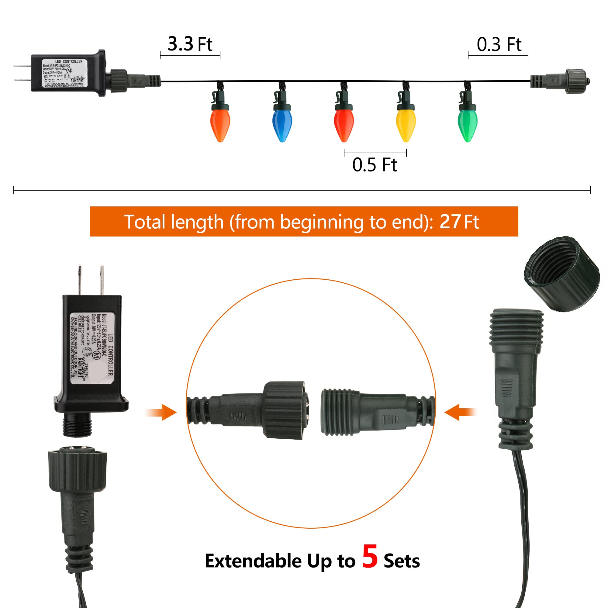 Snapklik.com : RECESKY C7 Bulb Christmas String Lights - 50 LED 31Ft ...