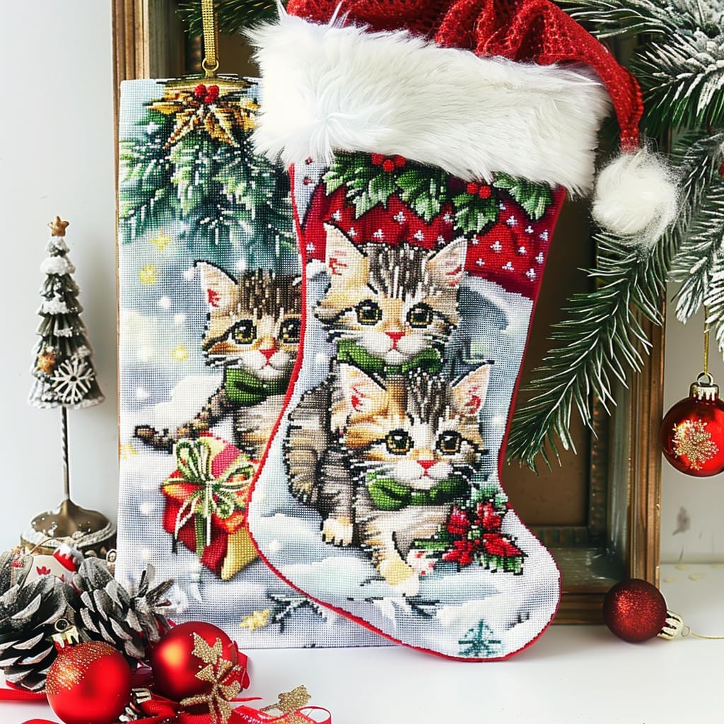 Amazon.com: Generic Cute Christmas Stockings Cats DIY 11CT Stamped ...
