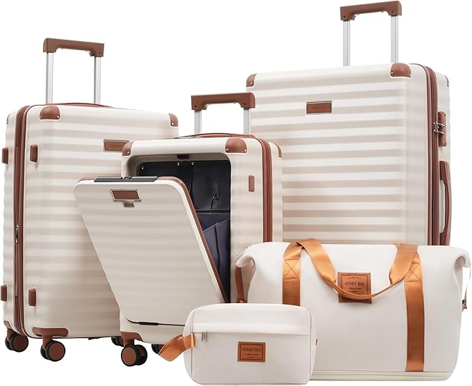 Amazon.com | Merax Luggage Sets 5 Piece,Front Open Hardshell Expandable ...