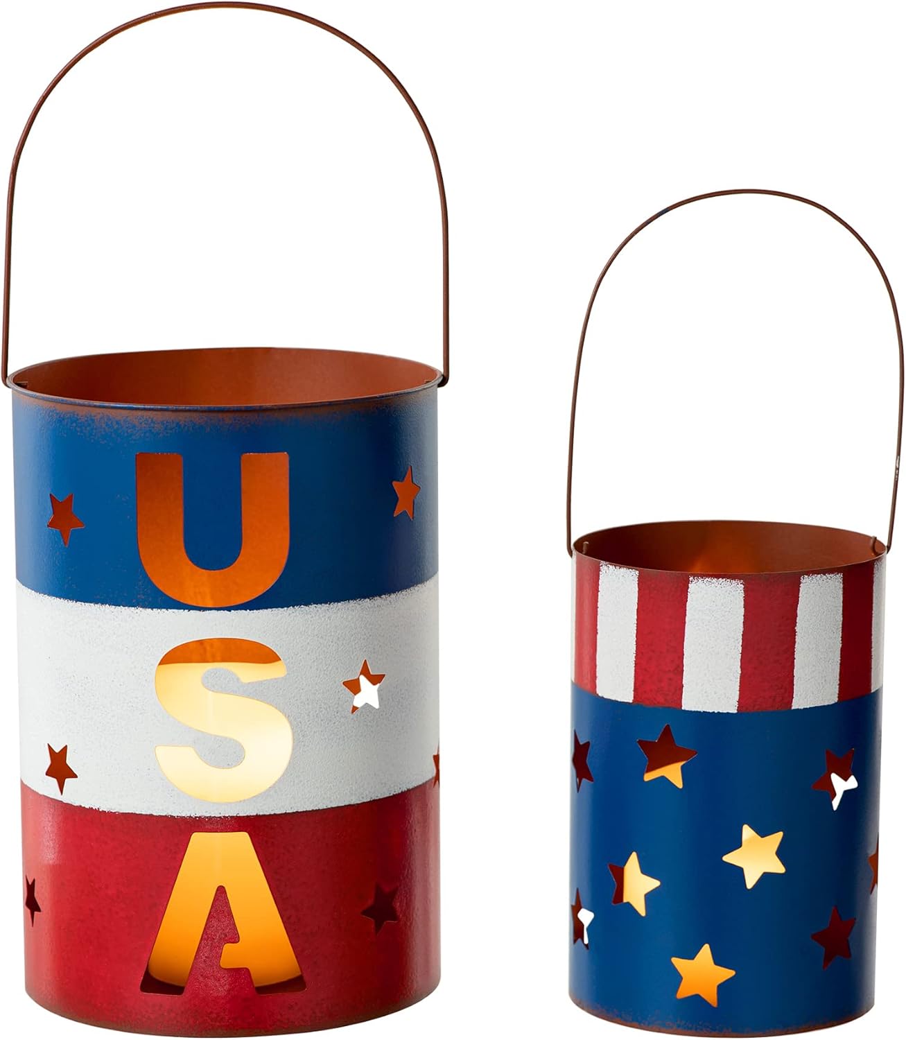 Amazon.com: Glitzhome 4th of July Lantern Set of 2 Patriotic Metal ...