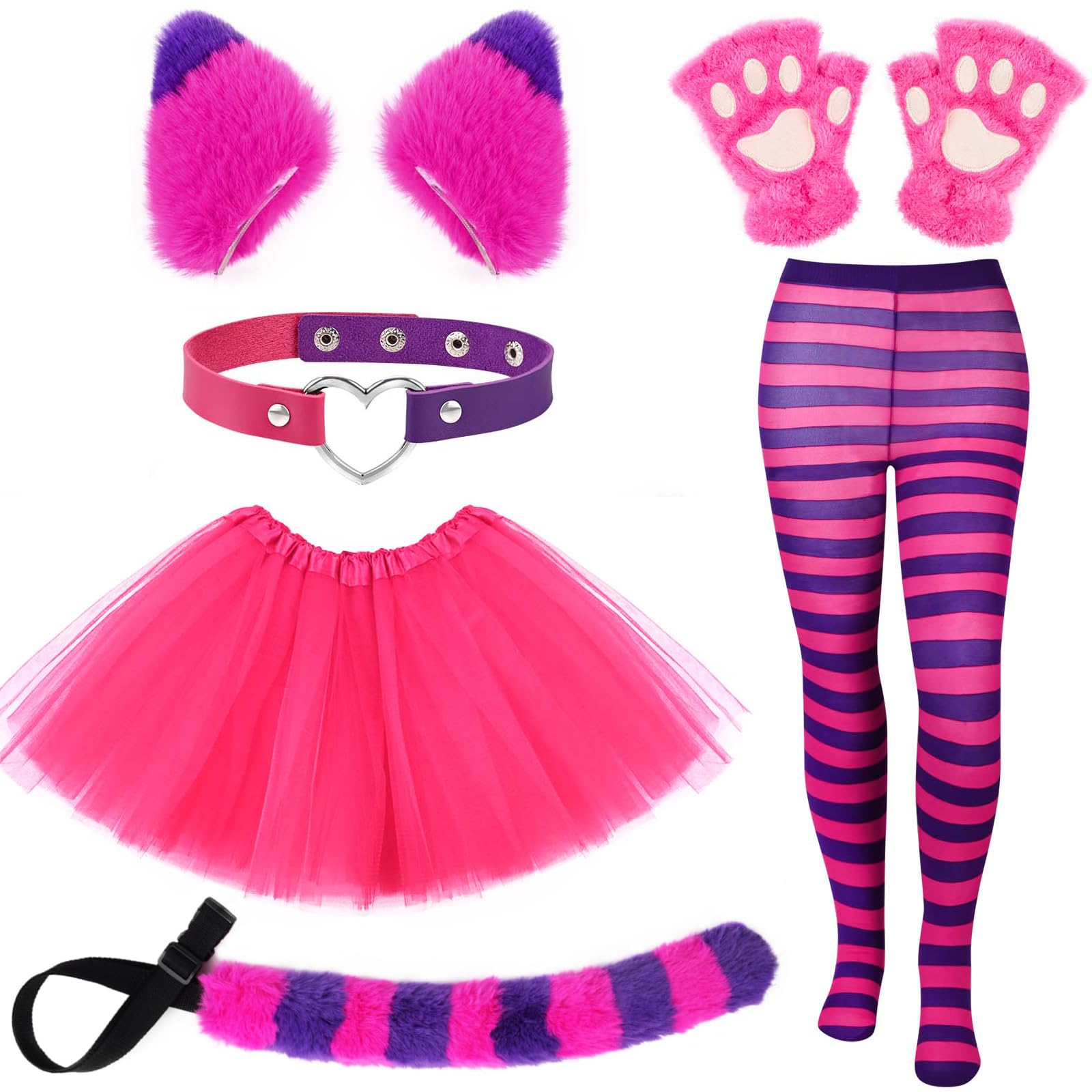 Amazon.com: Matiniy Halloween Purple Pink Cat Cosplay Costume Set ...